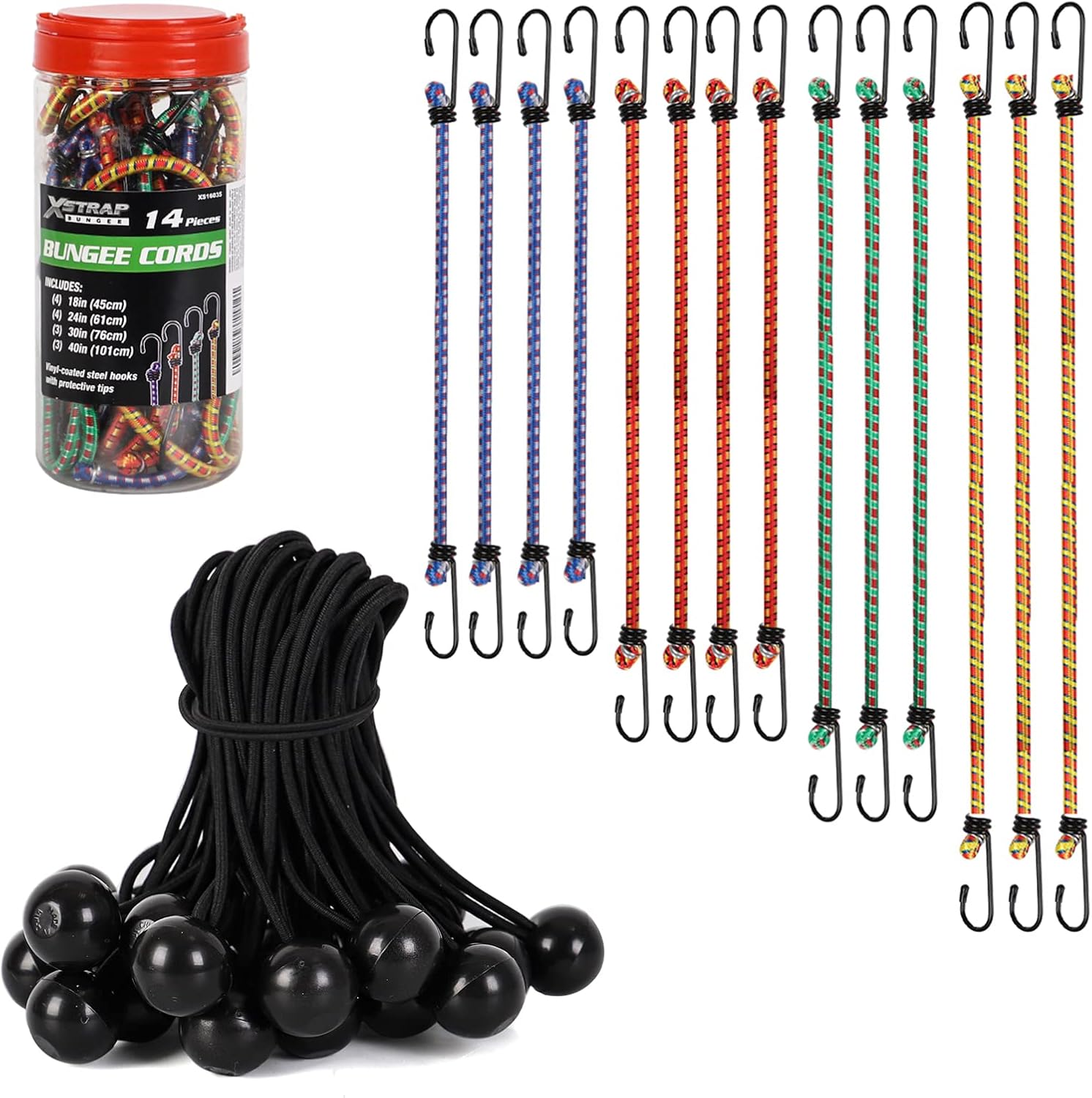 XSTRAP STANDARD 14 Pieces Standard Bungee Kit - Includes 18”, 24”, 30 ...