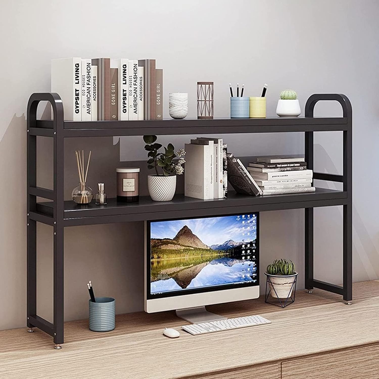 Amazon.com: Desktop Bookshelf for Computer Desk - 2-Tier Multi-Purpose ...