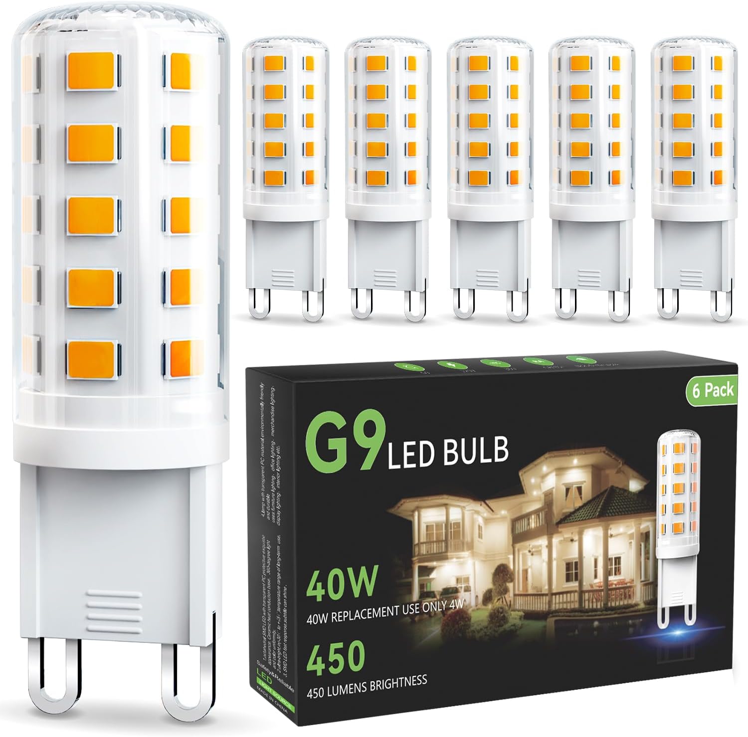 VOLIVO G9 LED Bulb 4W, 40W T4 G9 Halogen Replacement, 2700K Warm White ...