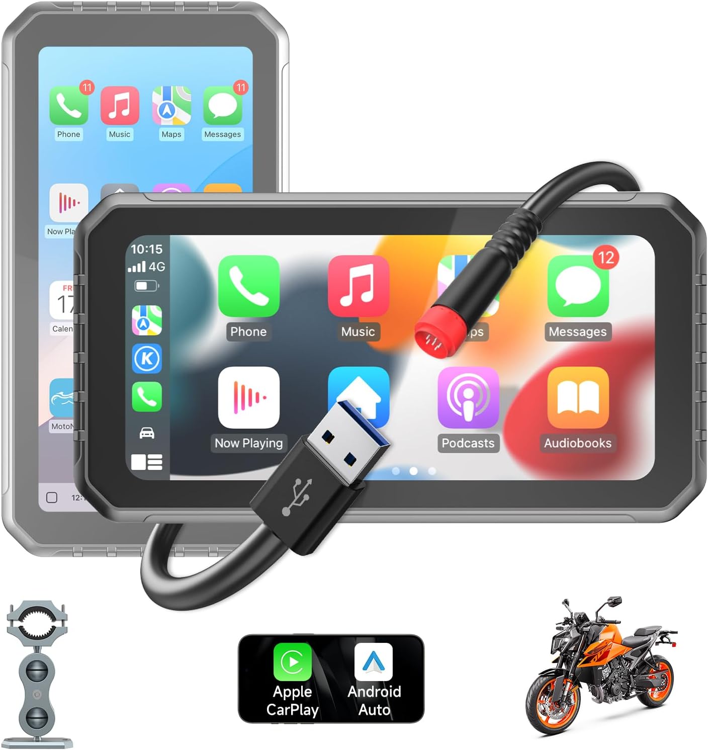 Amazon.com: Carpuride W603D Motorcycle GPS Carplay Screen, Wireless ...