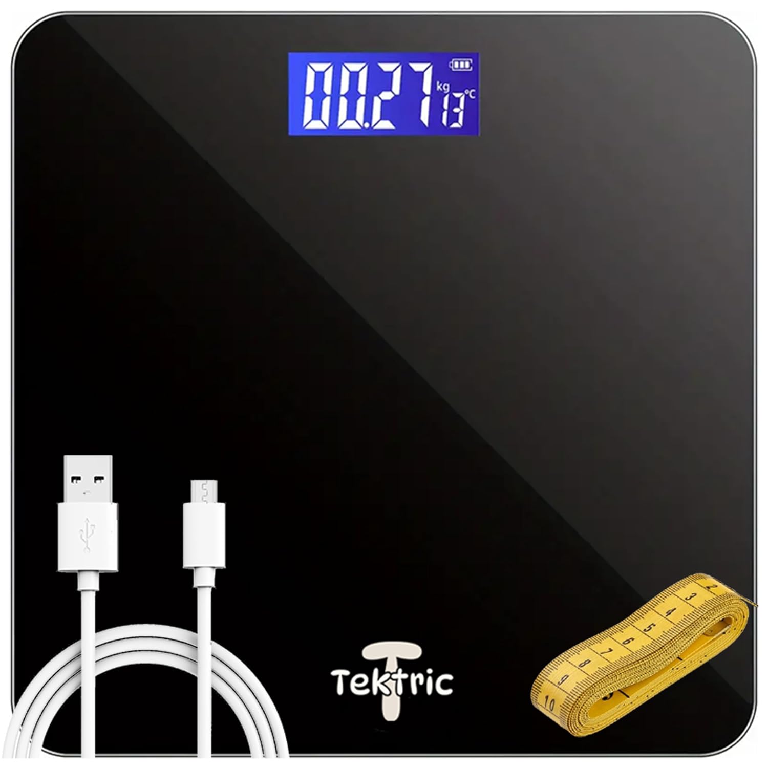 TEKTRIC Digital Bathroom Scales for Body Weight, Rechargeable Weighing ...