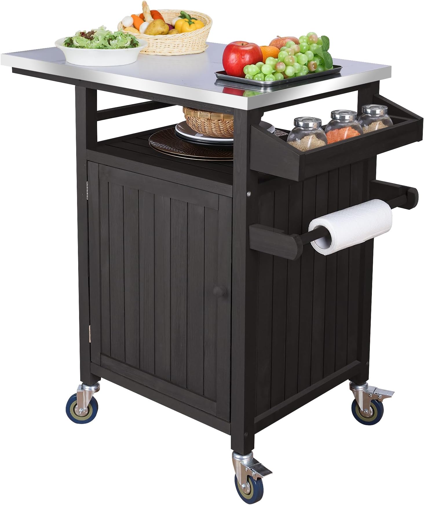 INFANZIA Outdoor Grill Cart Table Pizza Oven Trolley with Wheels Solid ...