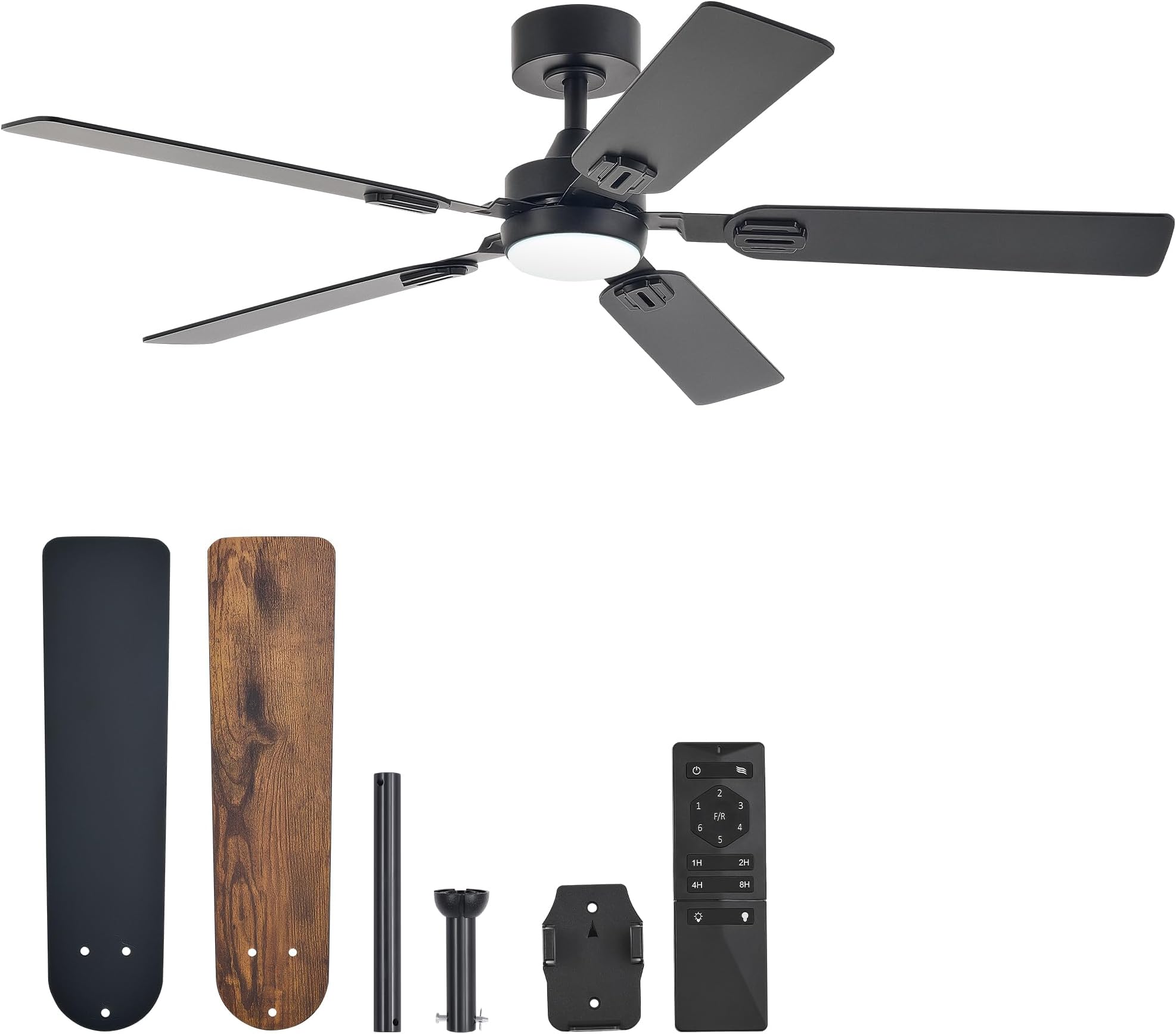 FookChak Black Ceiling Fan with Light, 52inch Wood Ceiling Fan Light, 3 ...