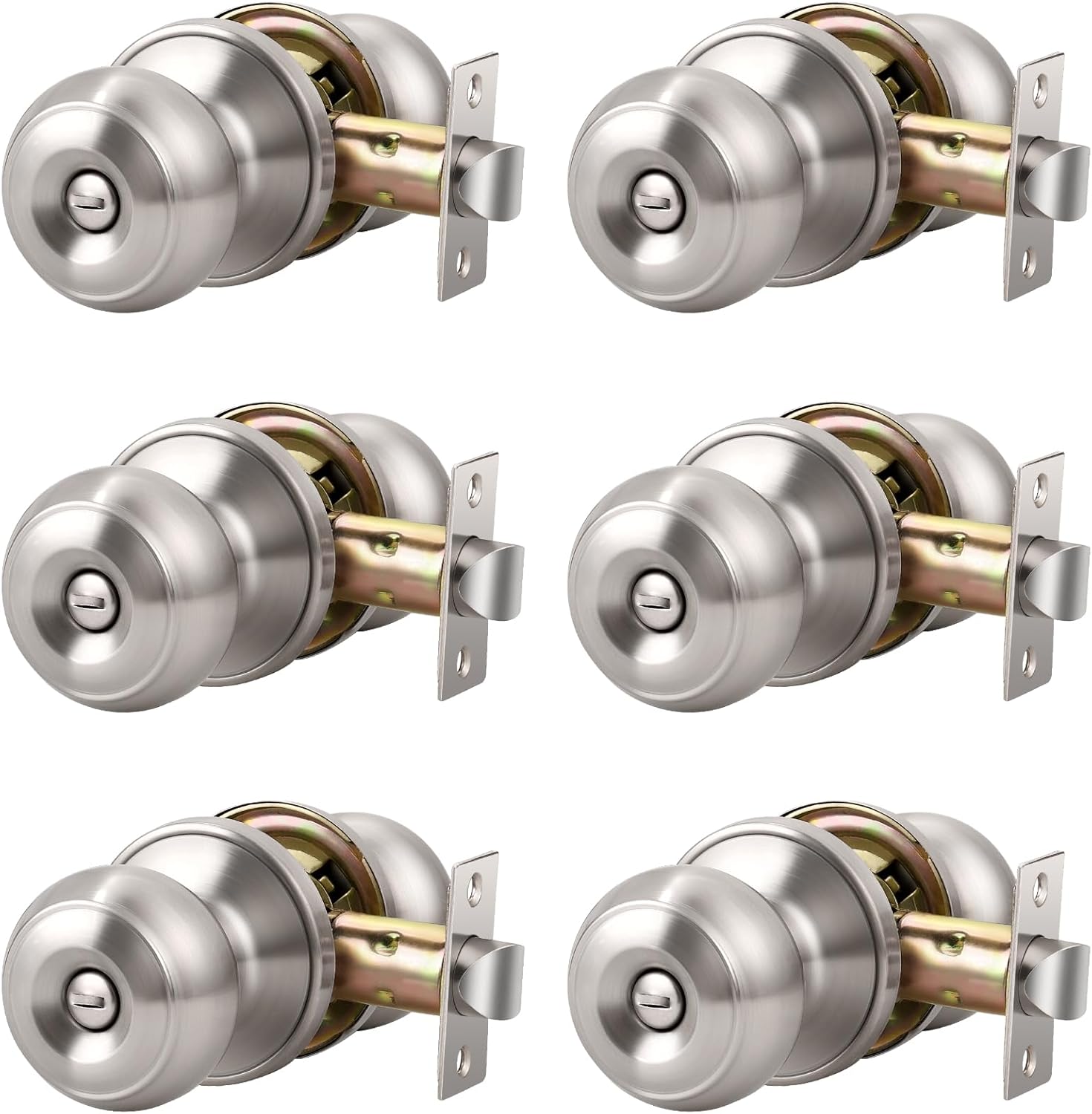 KNOBWELL 6 Pack Privacy Door Knob with Lock in Brushed Nickel Finish ...