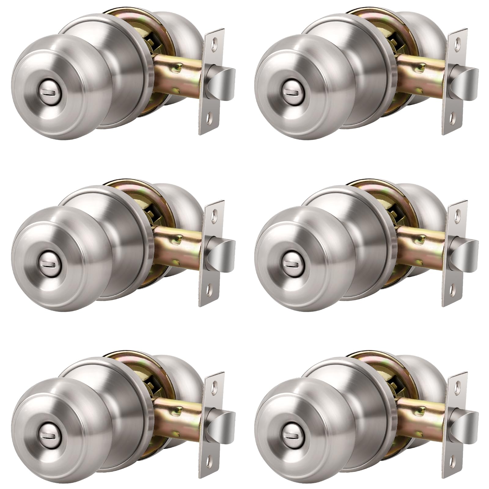 KNOBWELL 6 Pack Privacy Door Knob with Lock in Brushed Nickel Finish ...