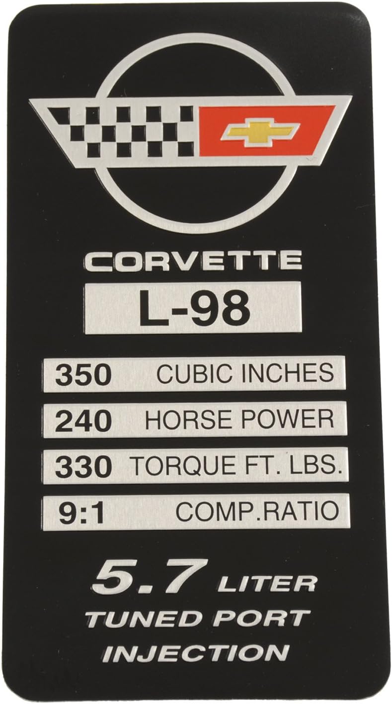 Amazon.com: 1988-1989 Corvette L98 Console Engine Spec Plate 240HP ...