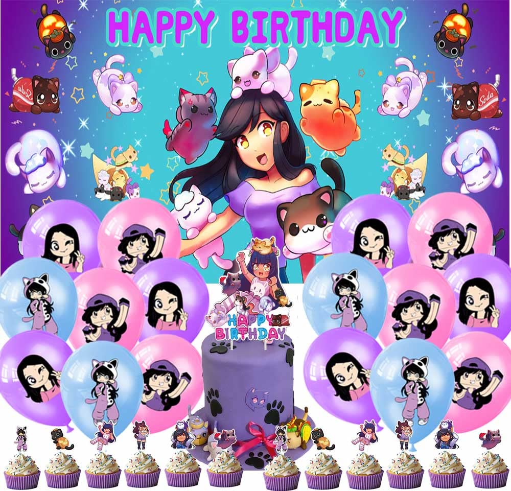 Aphmau Plushies Cat Party Supplies Decorations Cake Topper Birthday ...