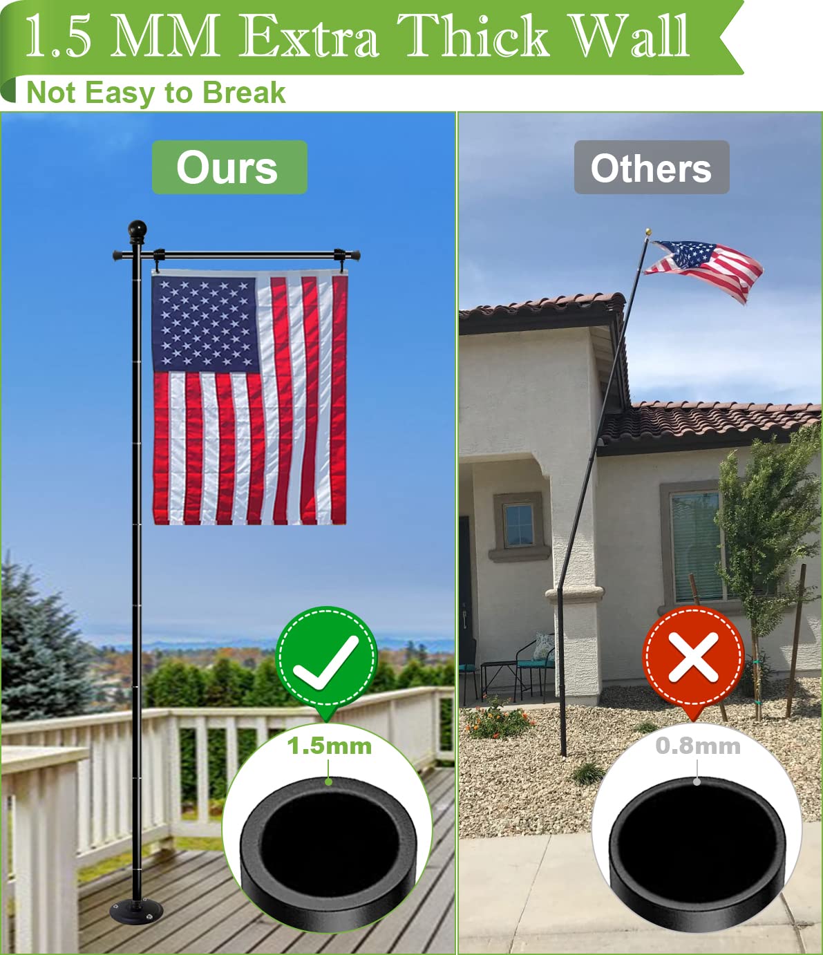 Koutemie 10FT Garden Flag Pole Stand with Metal Base for 3x5 American ...