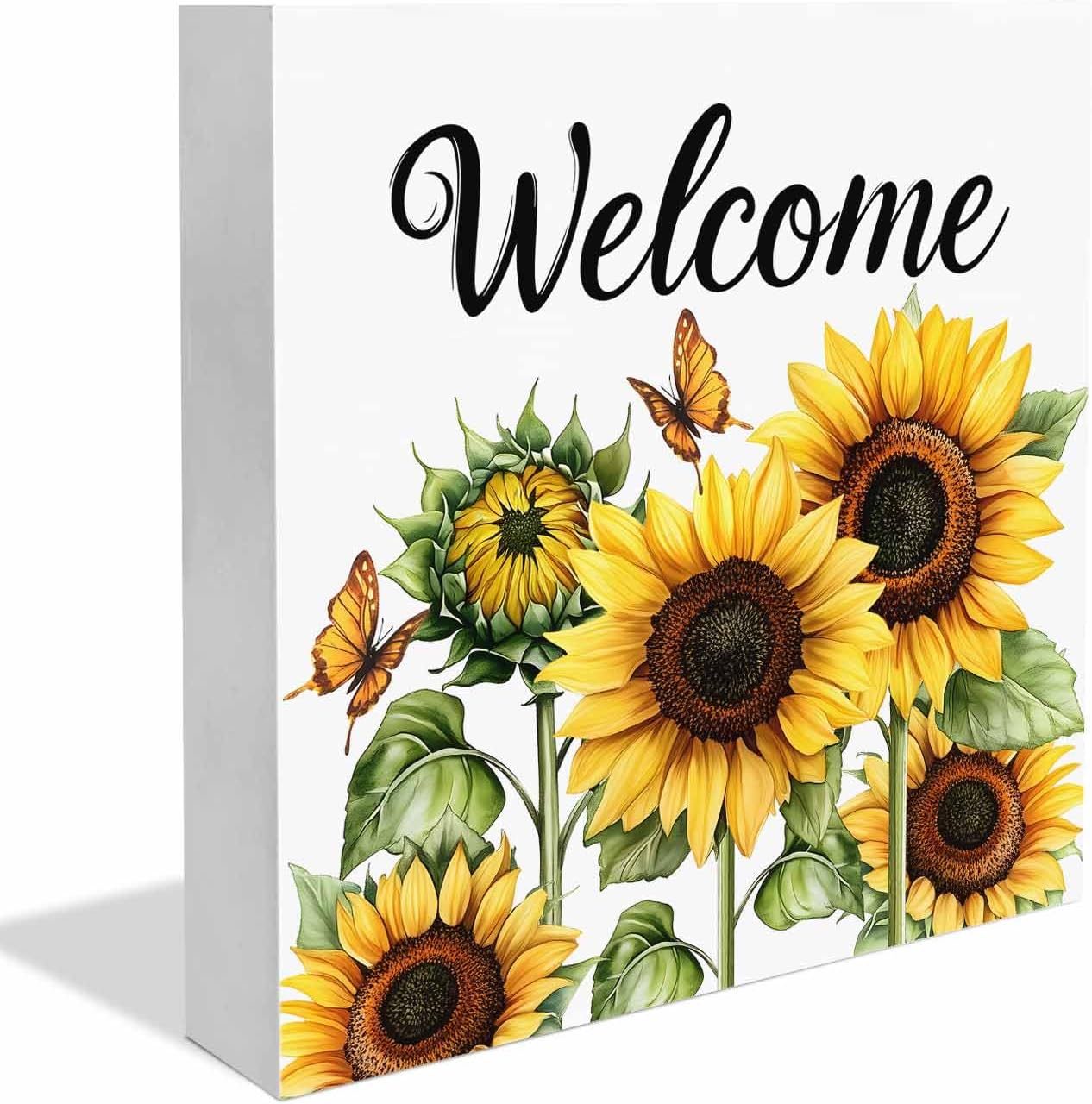 Amazon.com: Summer Wooden Box Sign, Sunflower Butterfly Watercolor ...