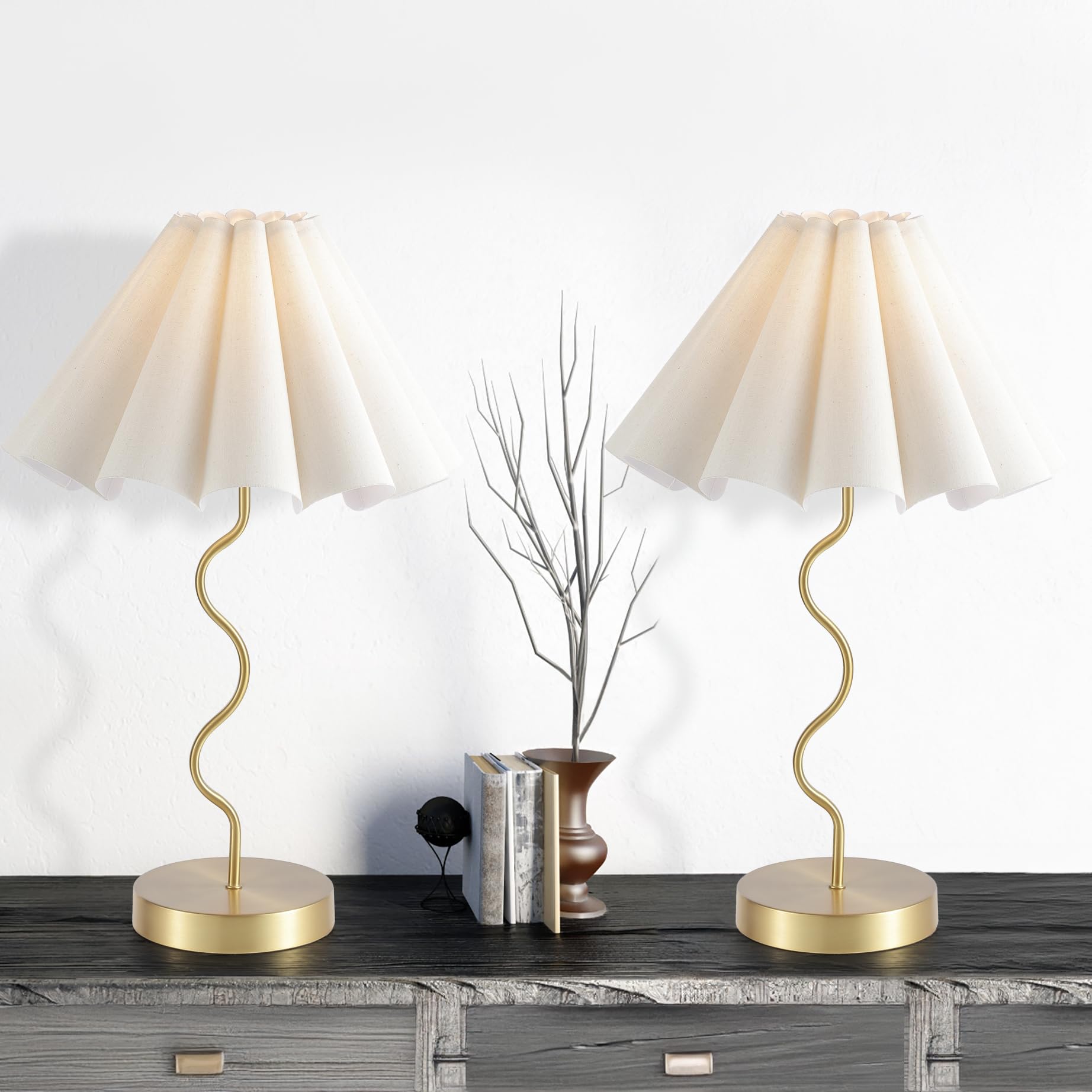 EOEYYOYB Pleated Table Lamp, Set of 2 Table Lamps for Bedroom, Bedside ...