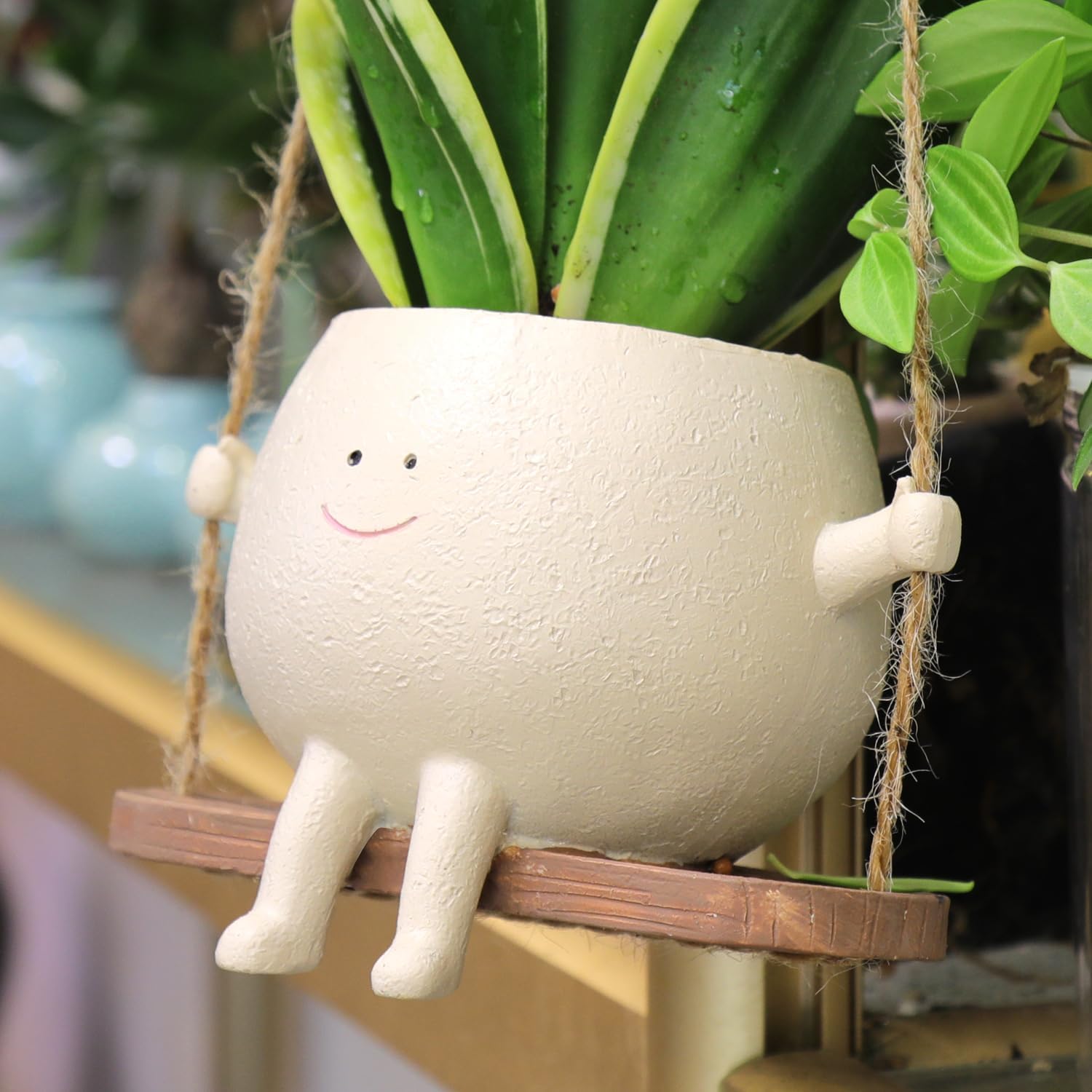Amazon.com : Generic Swing Face Planter Pot Hanging Resin Flower Head ...