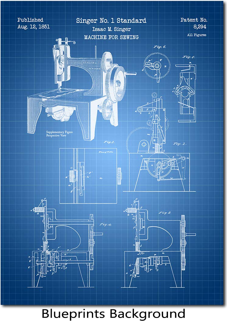 Amazon.com: Original Singer Sewing Machine Patent Print Art 1851 : Home ...