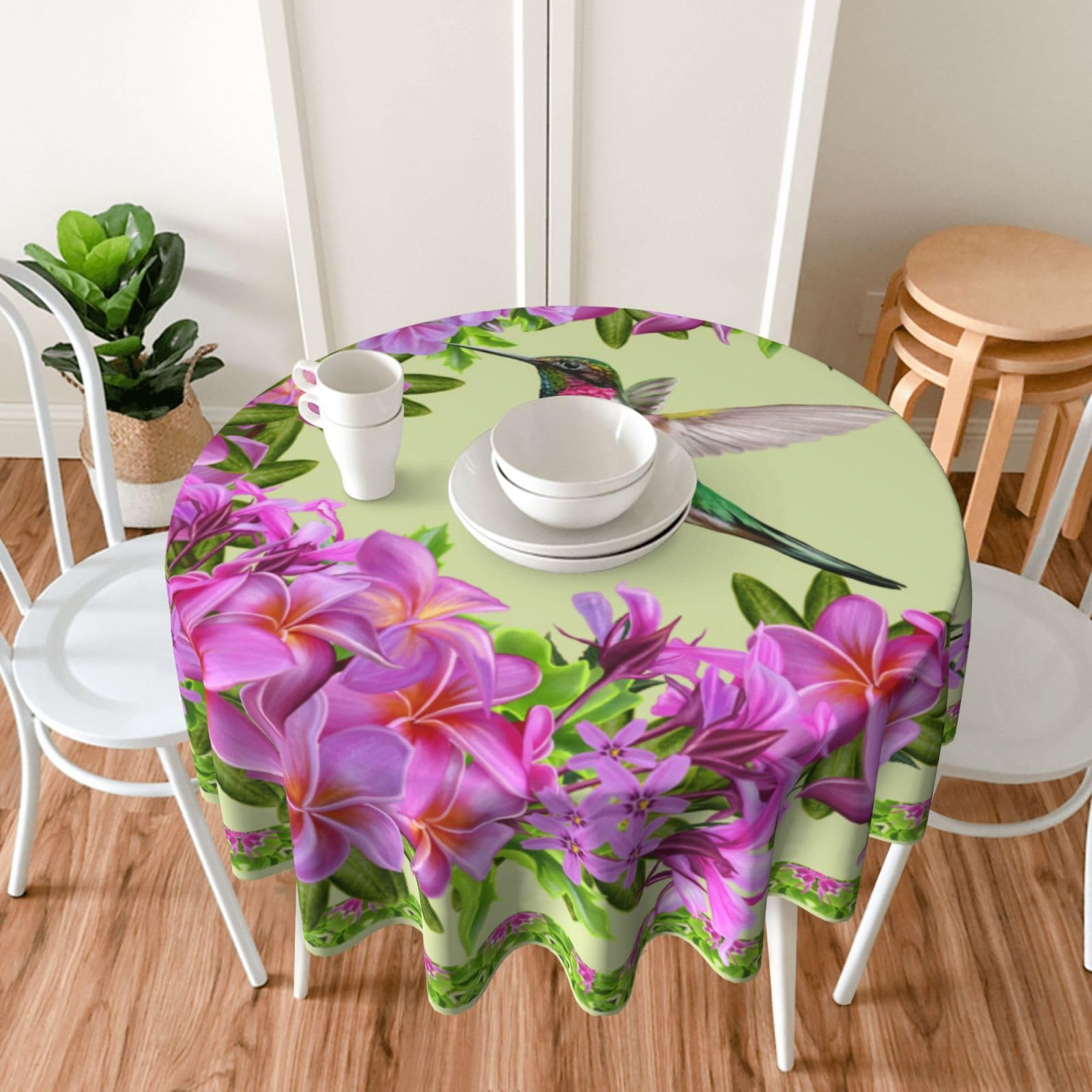 Amazon.com: Bshuey Spring Floral Hummingbird Round Tablecloth 60 Inch ...