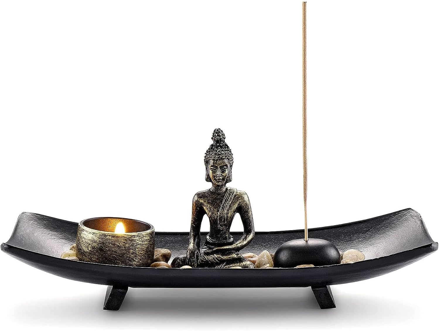 Amazon.com: Zen Garden Set with Tea Light Candle Holders, Buddha Statue ...