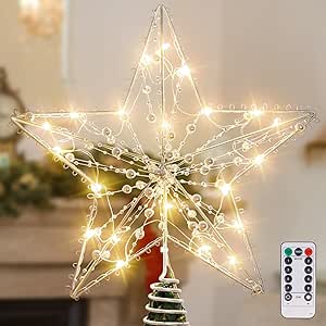 Amazon.com: AUMAYCO Silver Christmas Tree Topper Star with 20 Pure ...