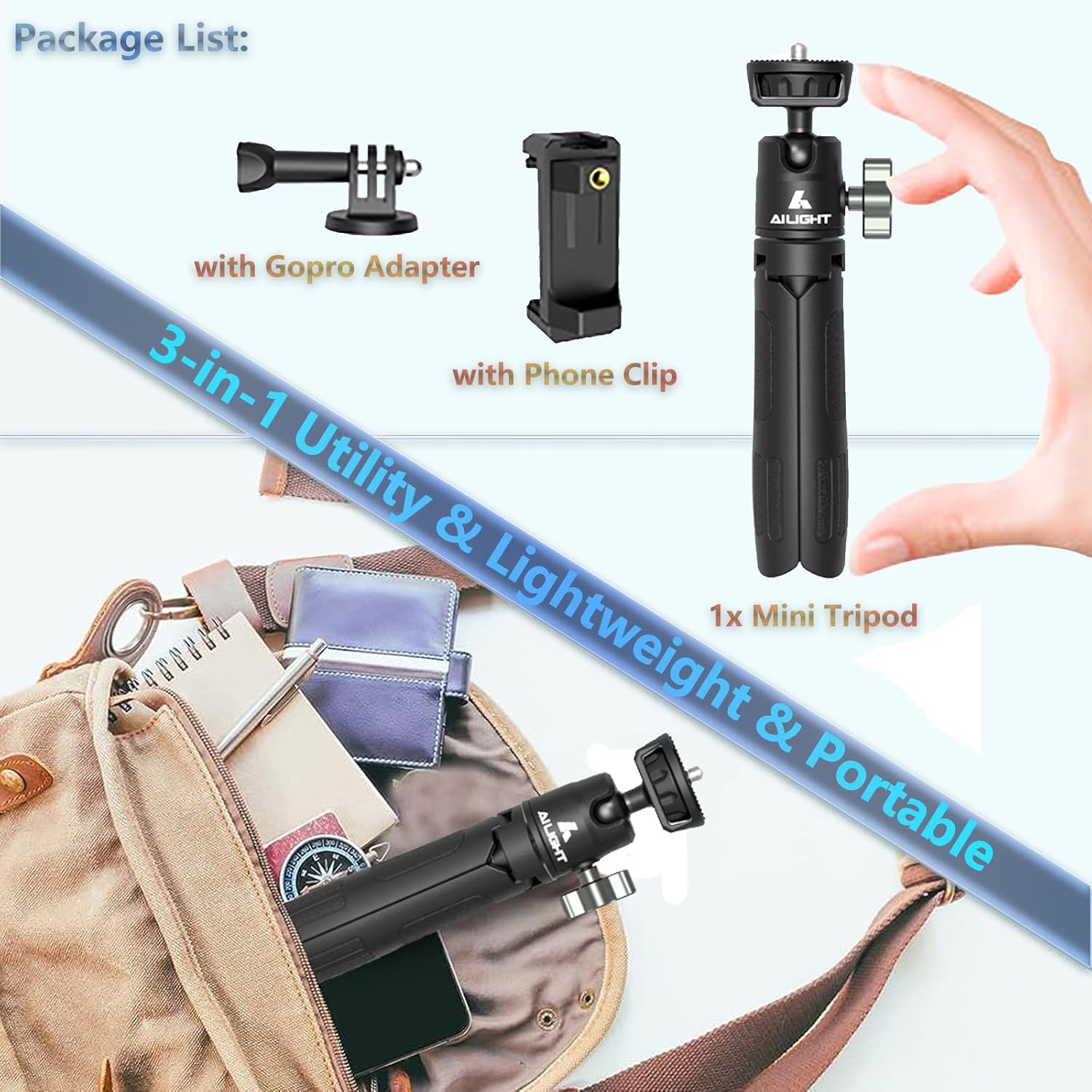 Extendable Selfie Stick Tripod for Gopro/Cell Phone/Camera, Mini Tripod ...