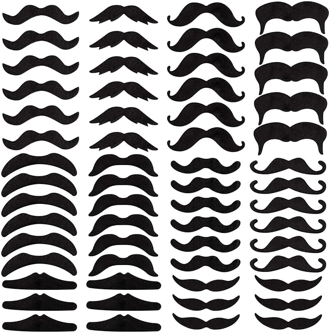 60pcs Black Mustache, 10 Styles Self Adhesive Mustache Fake Beard ...