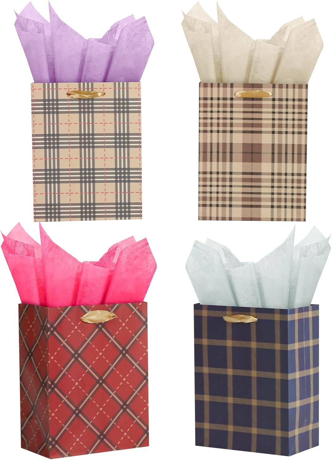 Amazon.com: Bloomwords 9” Small Gift Bag, Plaid Gift Bag with Tissue ...