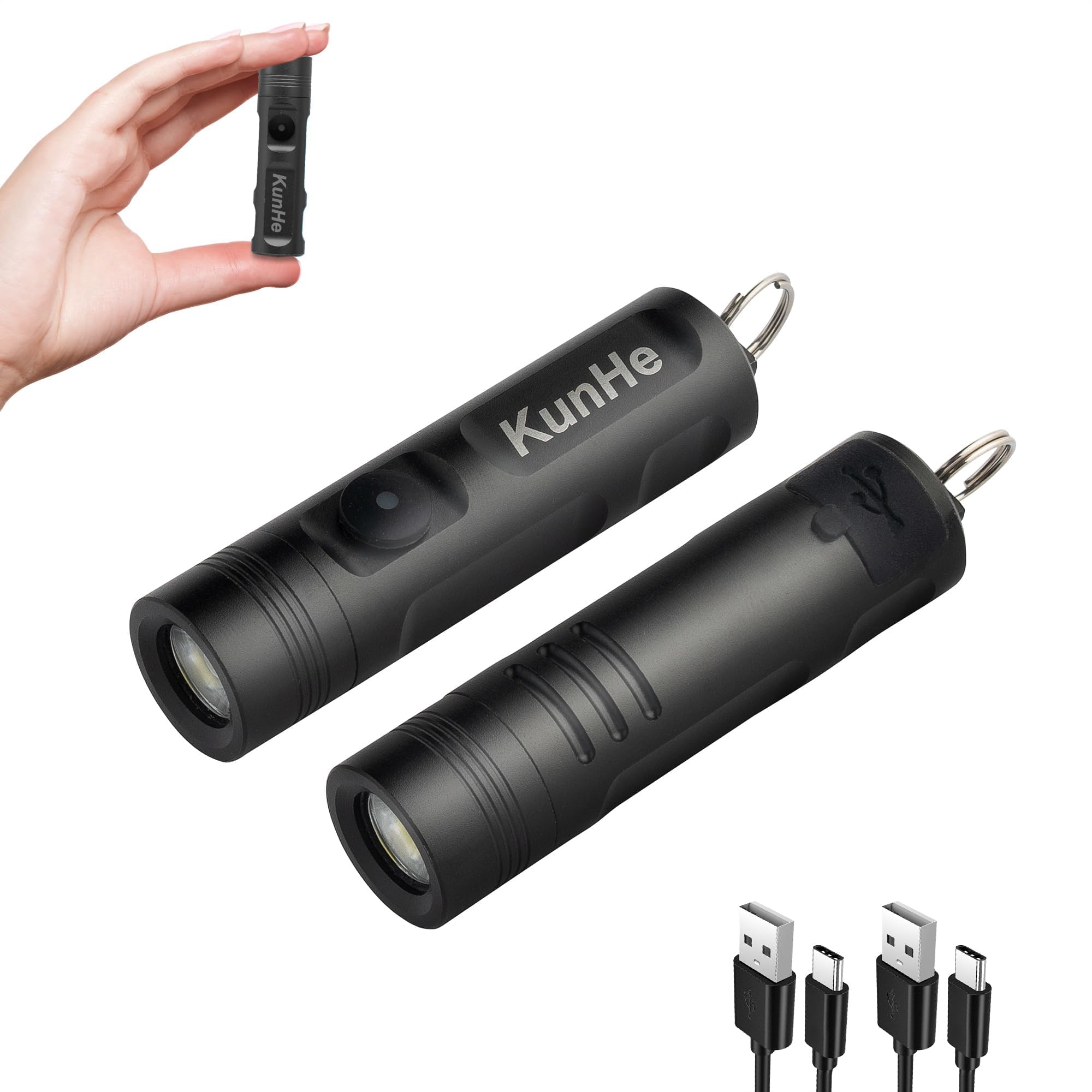KunHe 2 Pack Rechargeable Keychain Flashlight Portable Small Mini ...