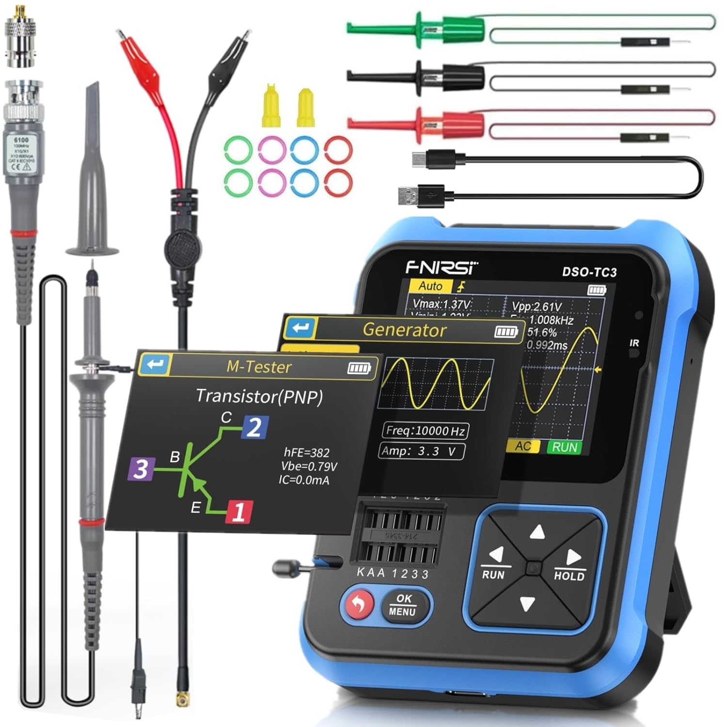 【Upgraded 10X Probe】 DSO-TC3 Handheld Oscilloscope, DDS Signal ...