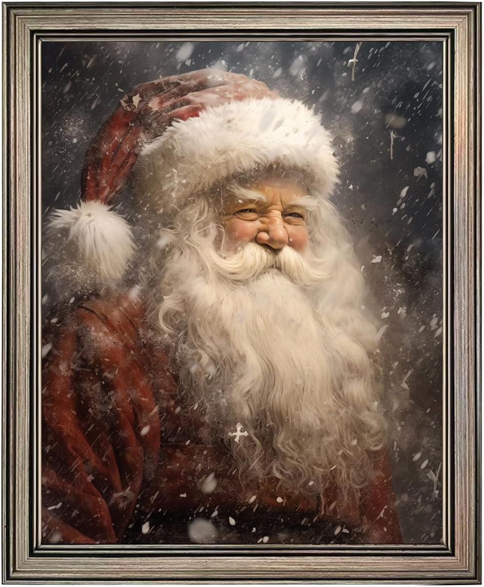 Amazon.com: Framed Vintage Santa Claus Canvas Print Wall Art, Winter ...