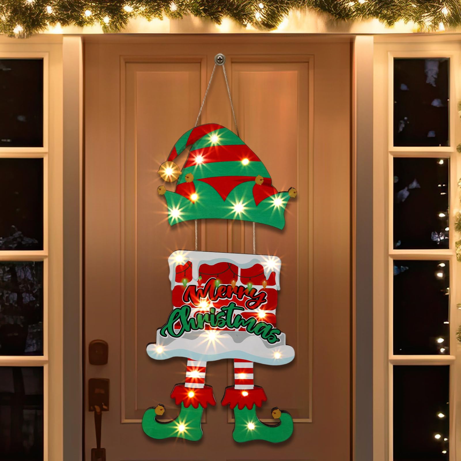 Amazon.com: Briwooody Elf Christmas Wooden Door Sign for Front Door ...