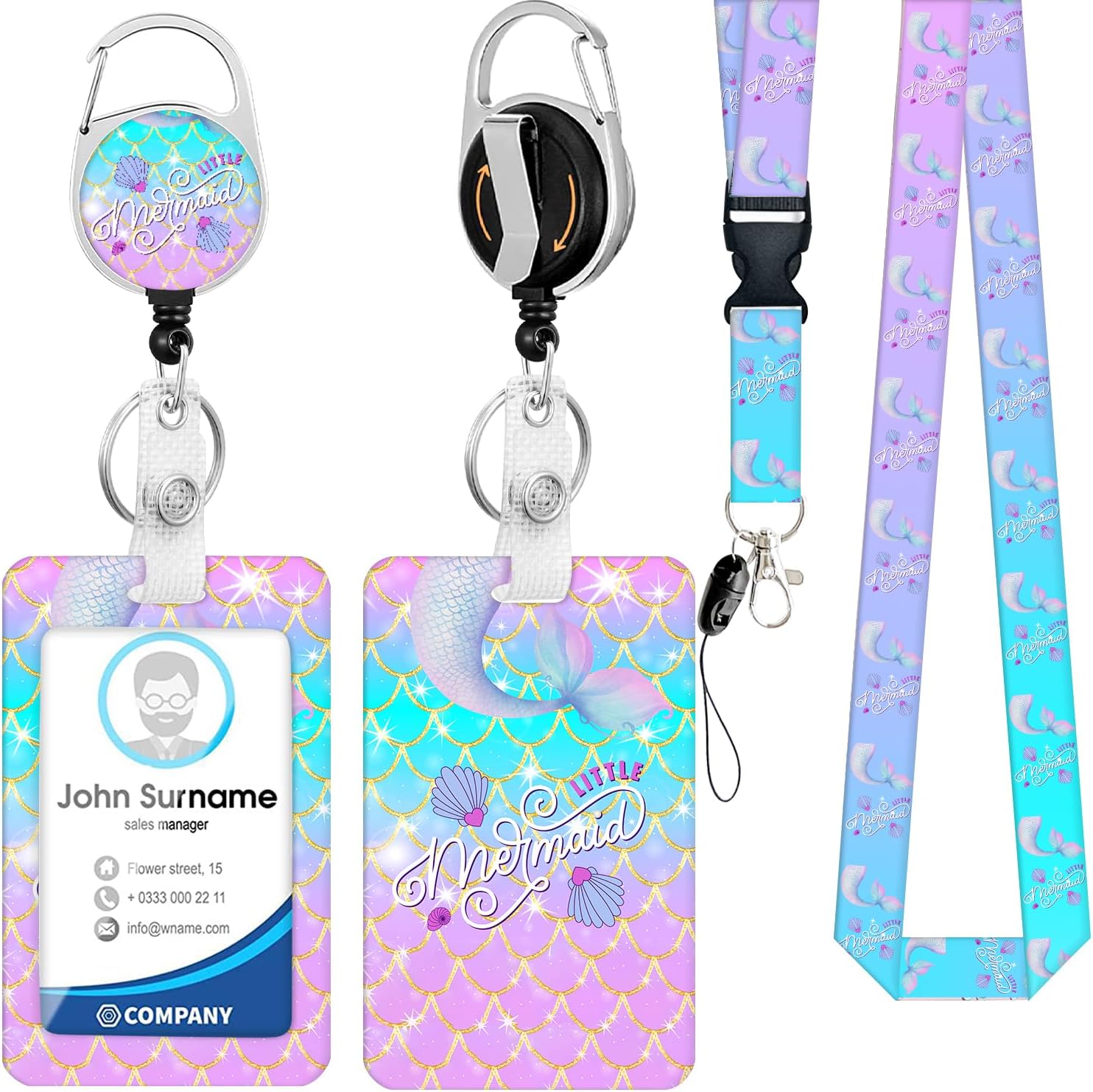 Amazon.com : BUDUOZHI Lanyard with ID Holder Mermaid Badge Holder with ...