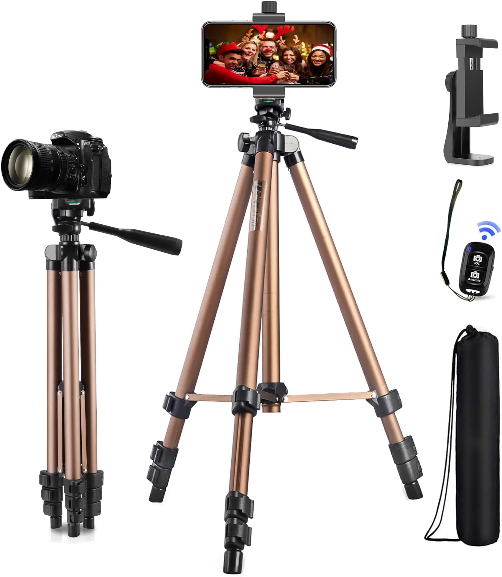 Phone Tripod,51in Adustable Video Recording Camera Tripod Stand with ...