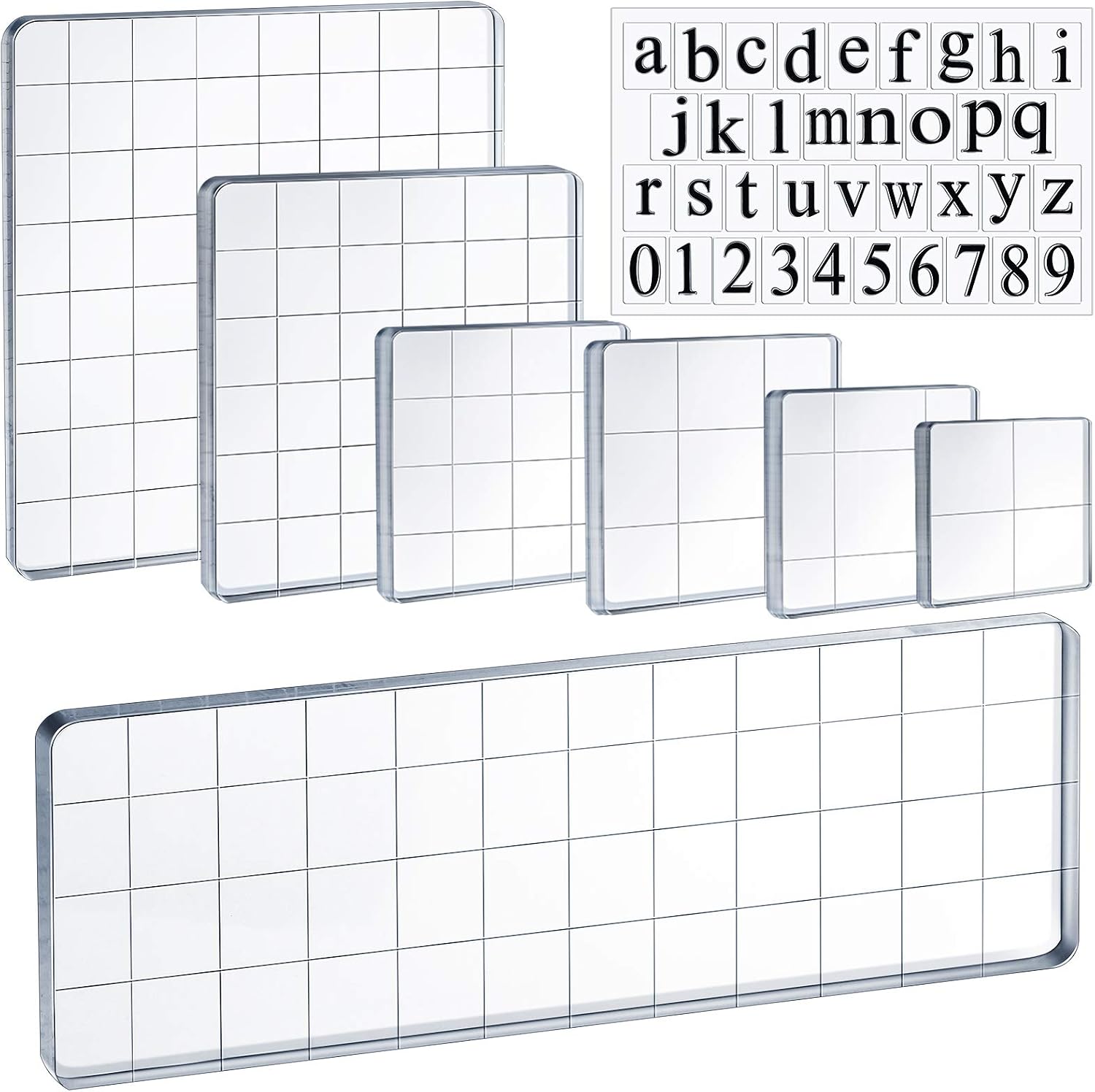 7 Pieces Stamp Blocks Acrylic Clear Stamping Blocks Tools with Grid ...
