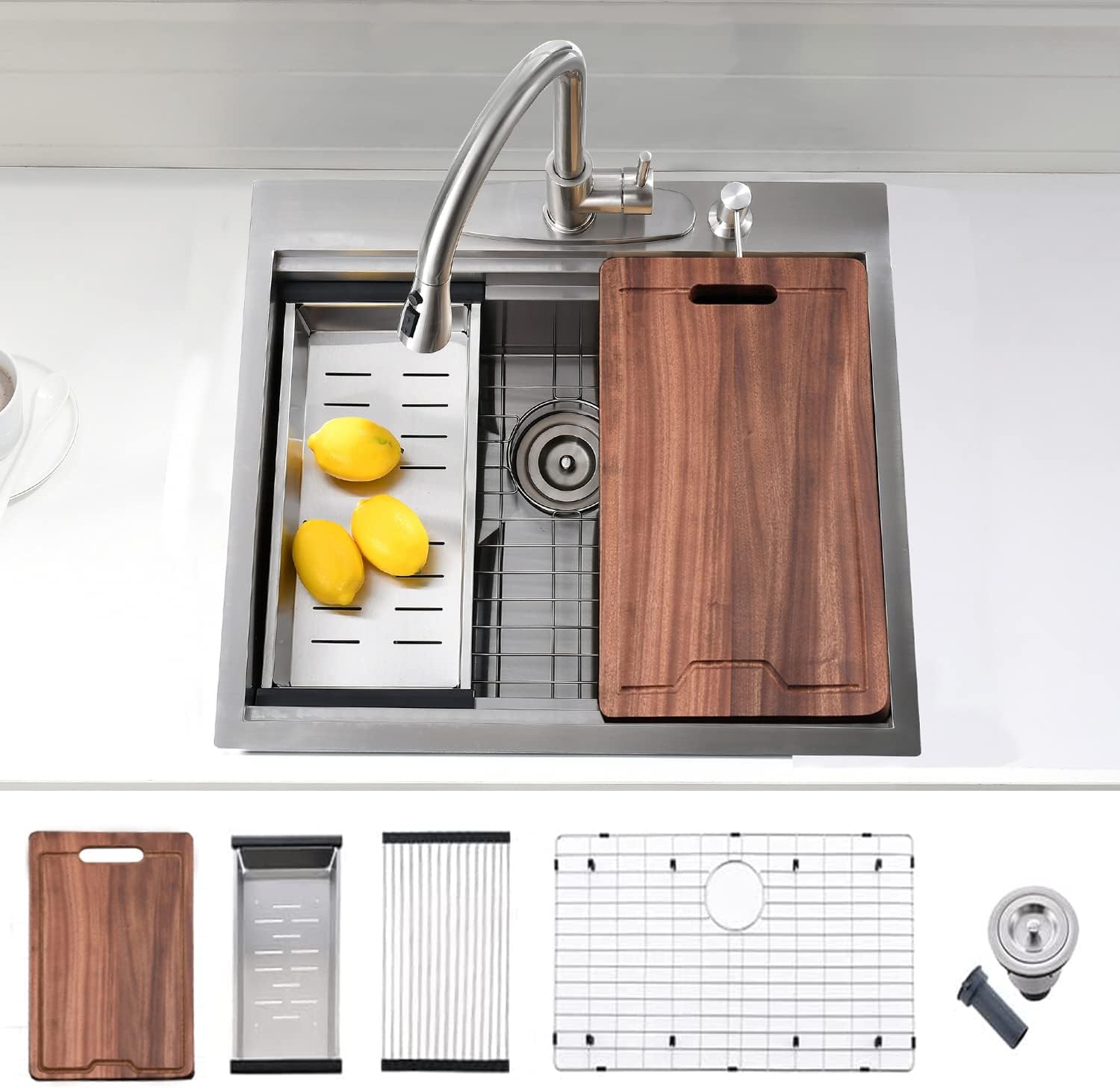 25-Inch Drop in Kitchen Sink double ledges Workstation - VOKIM 25 ...