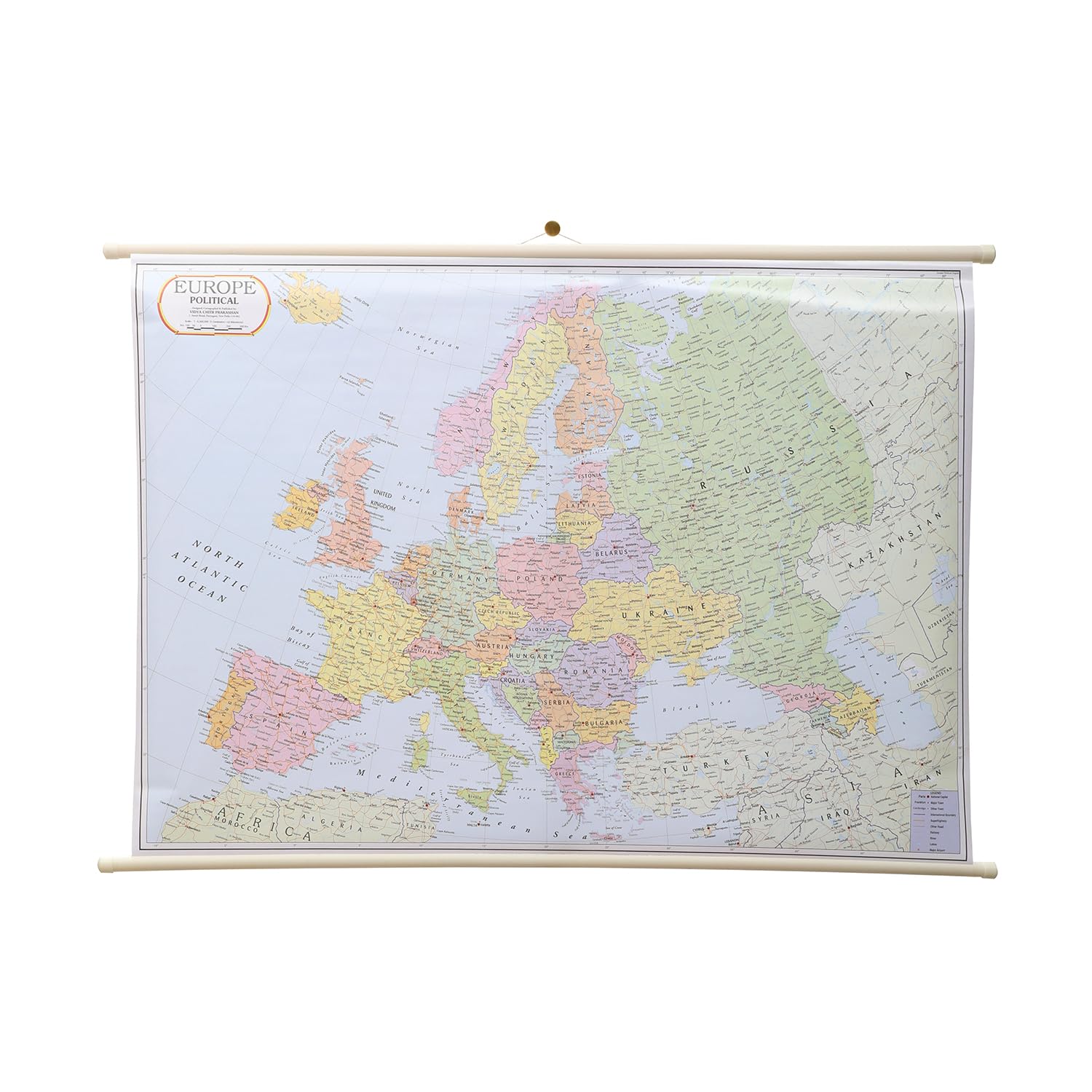 Tini Asia Political Map Europe Asia And Australia Hanging Wall ...