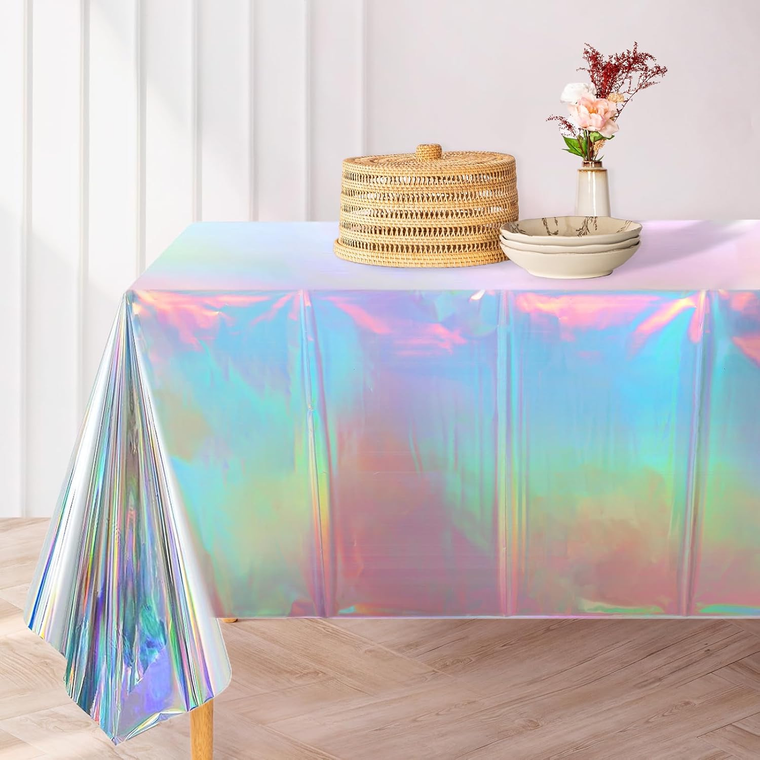 Amazon.com: Iridescent Plastic Tablecloth - 4 Pack Disposable Birthday ...