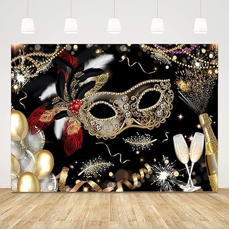 Amazon.com : YQ 7x5ft Masquerade Party Photo Backdrops Gold and Black ...