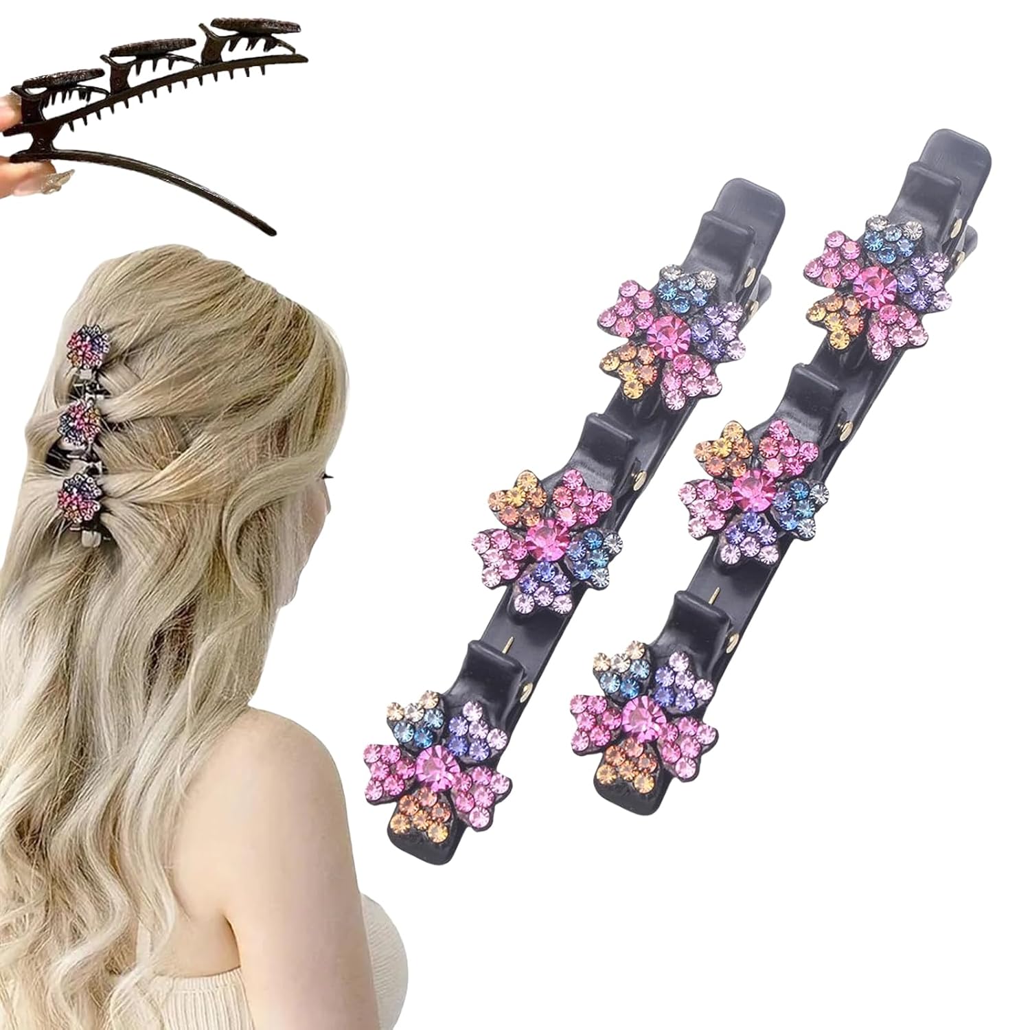 Amazon.com : Sparkling Crystal Stone Braided Hair Clips for Women and ...
