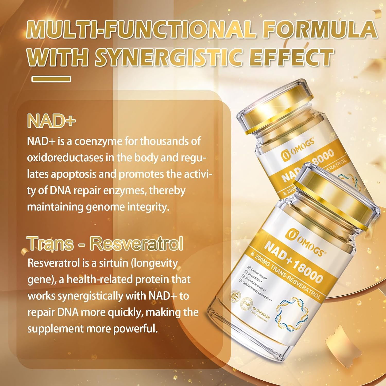 NAD+ 300 mg + Trans-Resveratrol 200 mg, suplemento puro de NAD ...