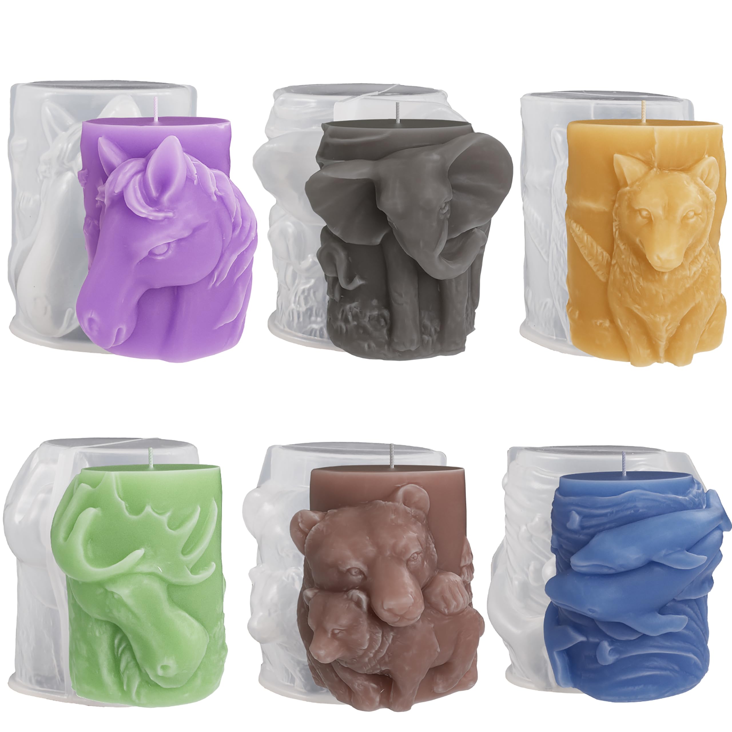 Amazon.com: 6 Pcs Animal Cylinder Mold Wolf Mold Bear Resin Mold Deer ...