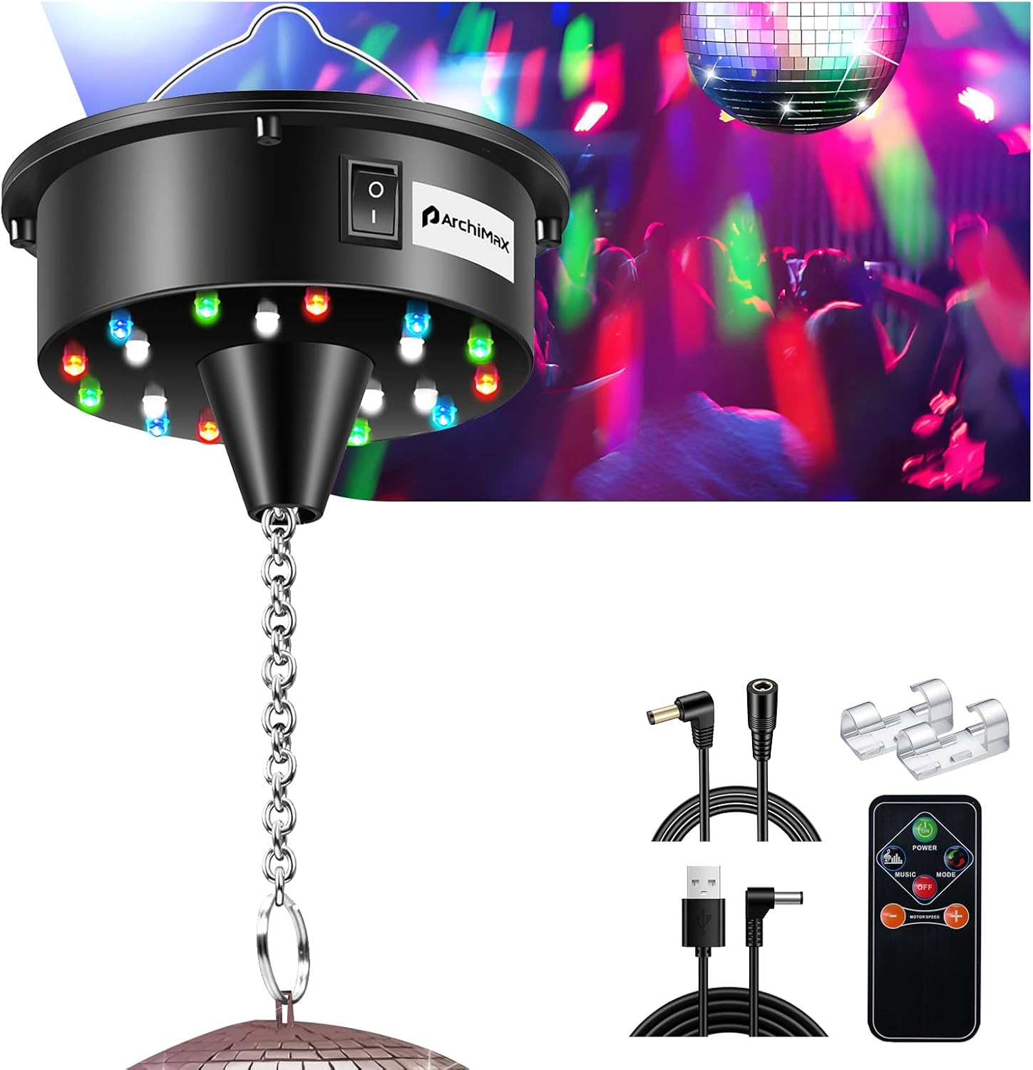 Disco Ball Motor with Light, Party Lights with Remote,6-12RPM ...