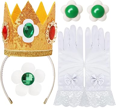 Amazon.com: ICECUTE 4 PCS Princess Crown Accessories Kit,Incl. Flower Crown/Brooch/Earring/Glove ...
