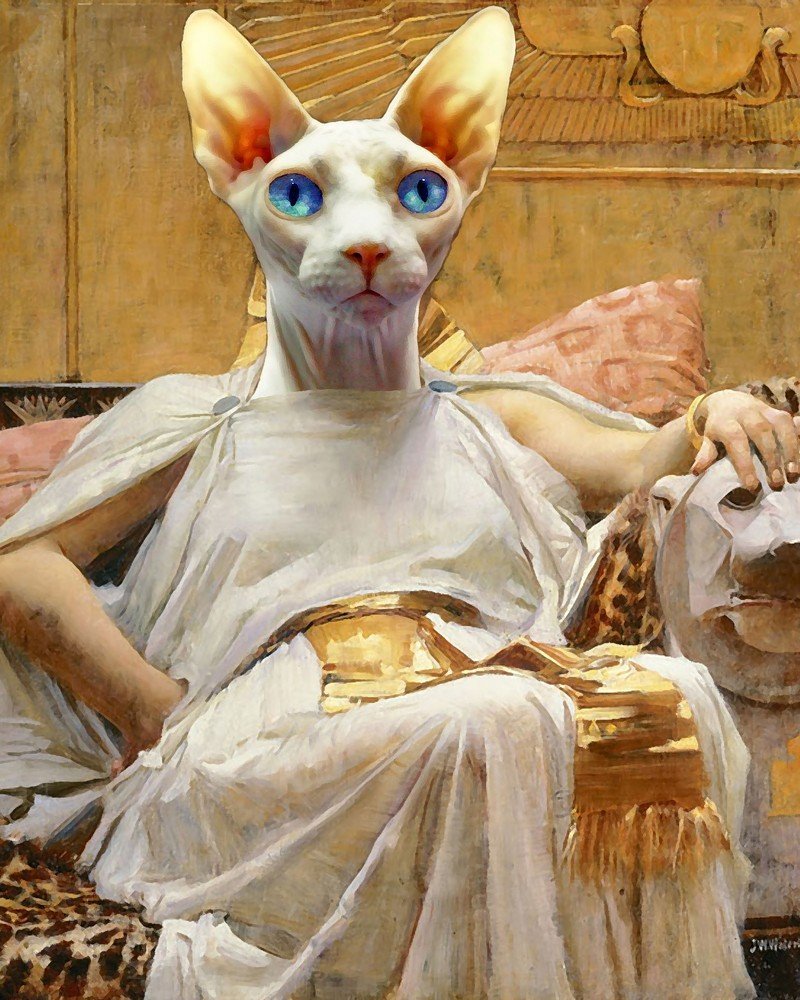 Buy CLEOPATRA Egyptian Pharaoh Sphinx CAT altered anthro portrait art ...