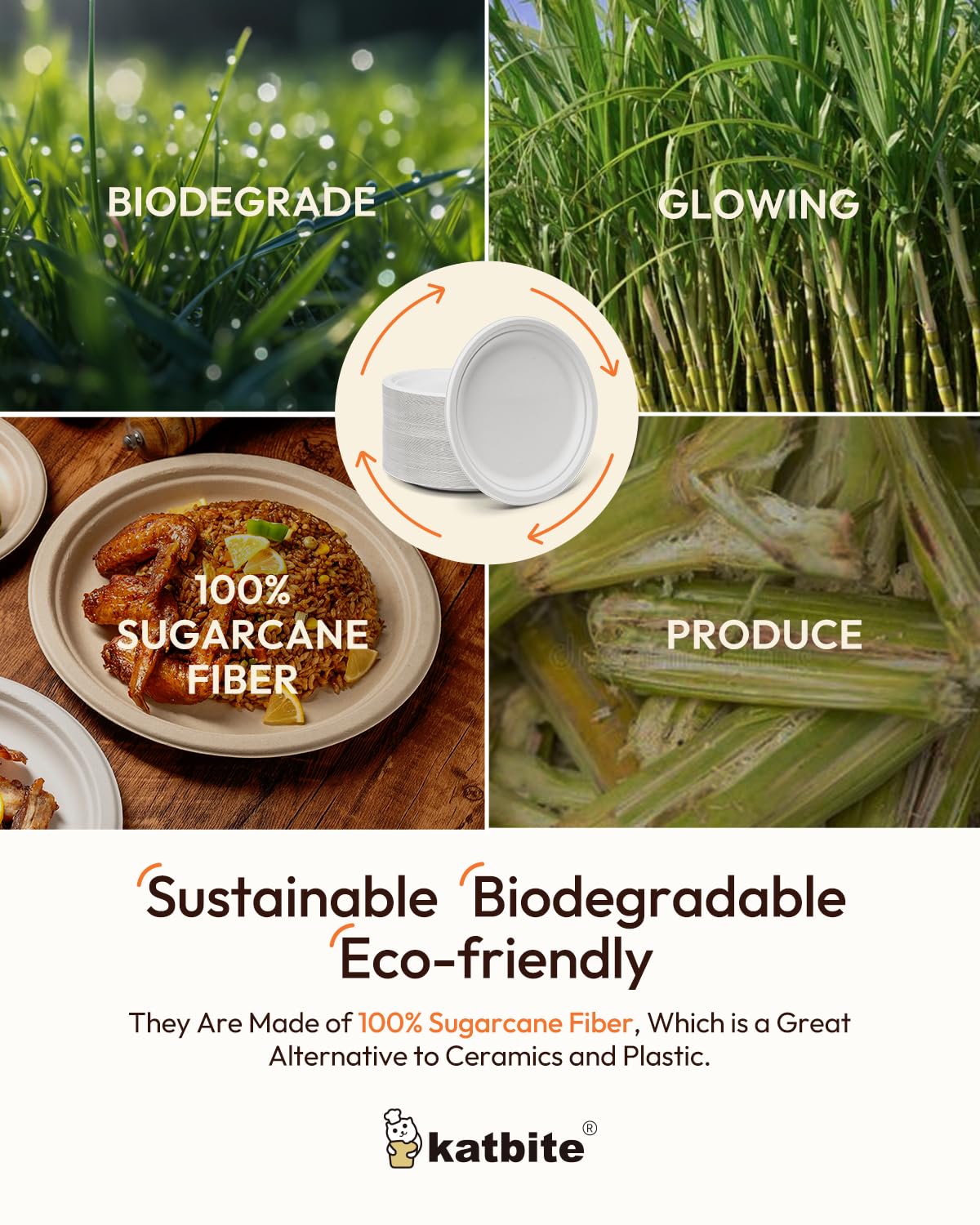 Snapklik.com : Katbite 100% Compostable Paper Plates Heavy Duty ...