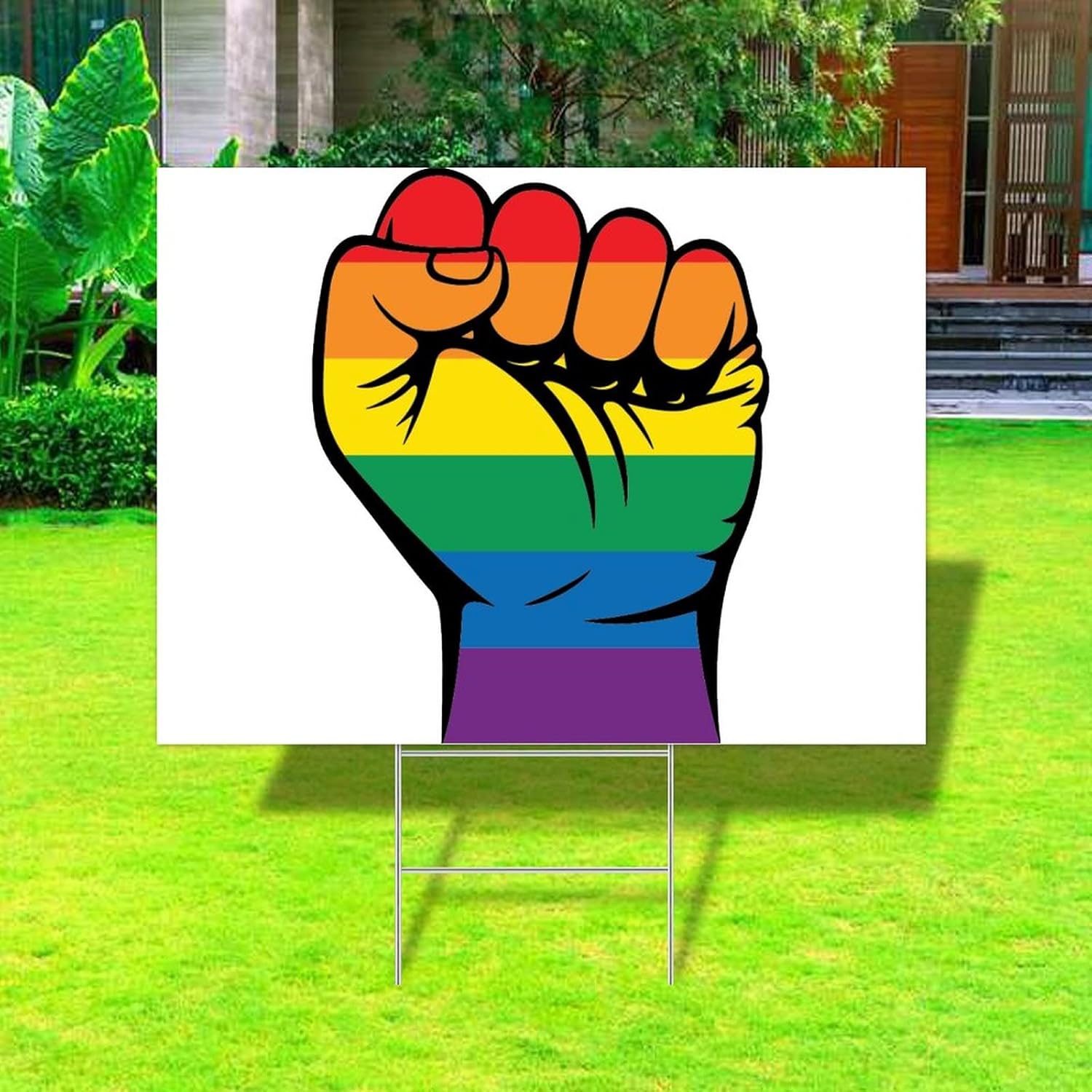 Amazon.com : Yard Sign Rainbow Fist Pride Lgbtq Custom Yard Signs with ...
