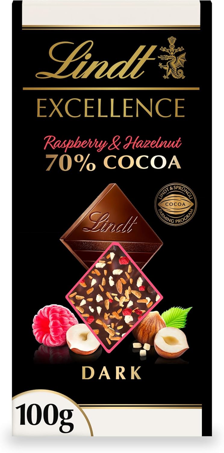 Lindt Excellence Passion Raspberry and Hazelnut Dark Chocolate Bar 100g ...