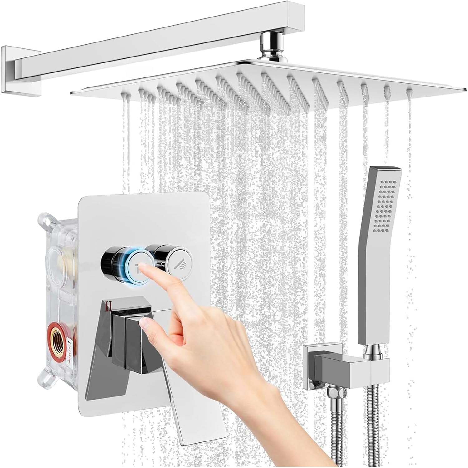 gotonovo Shower Faucet Set Push Button Diverter Rainfall Shower Head ...