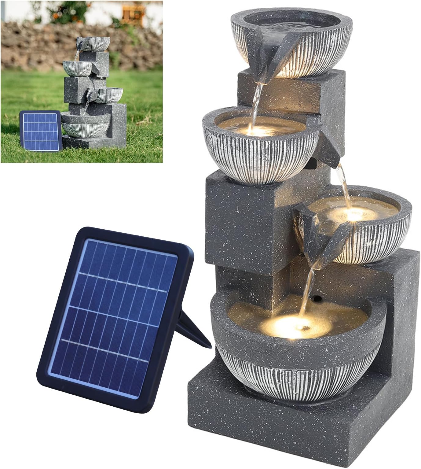 Primrose 55cm Stone Effect 3 Tier Rock Waterfall Cascading Garden Water ...