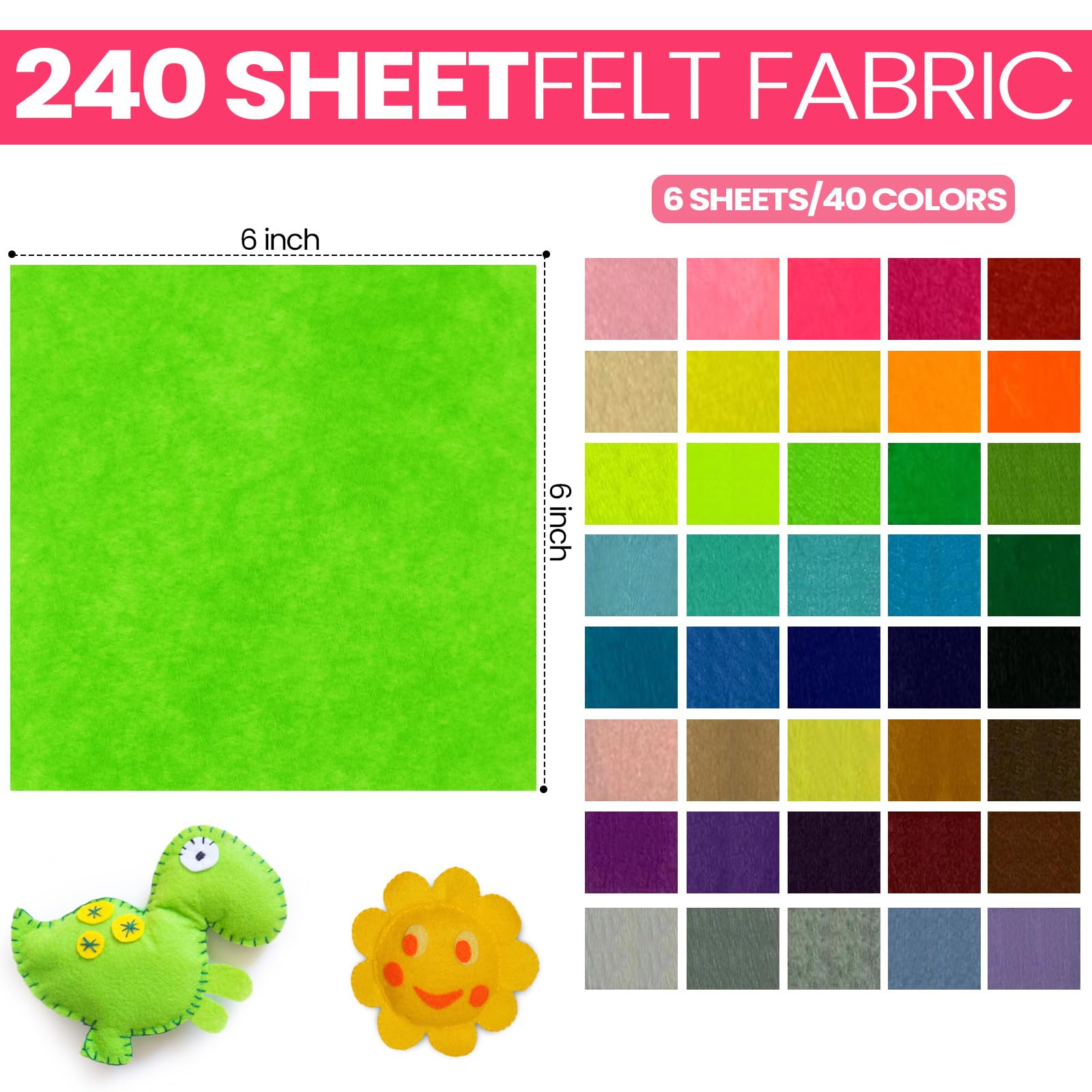 Snapklik.com : Reginary 240 Pcs 6 X 6 Inch Felt Sheets For Craft 40 ...