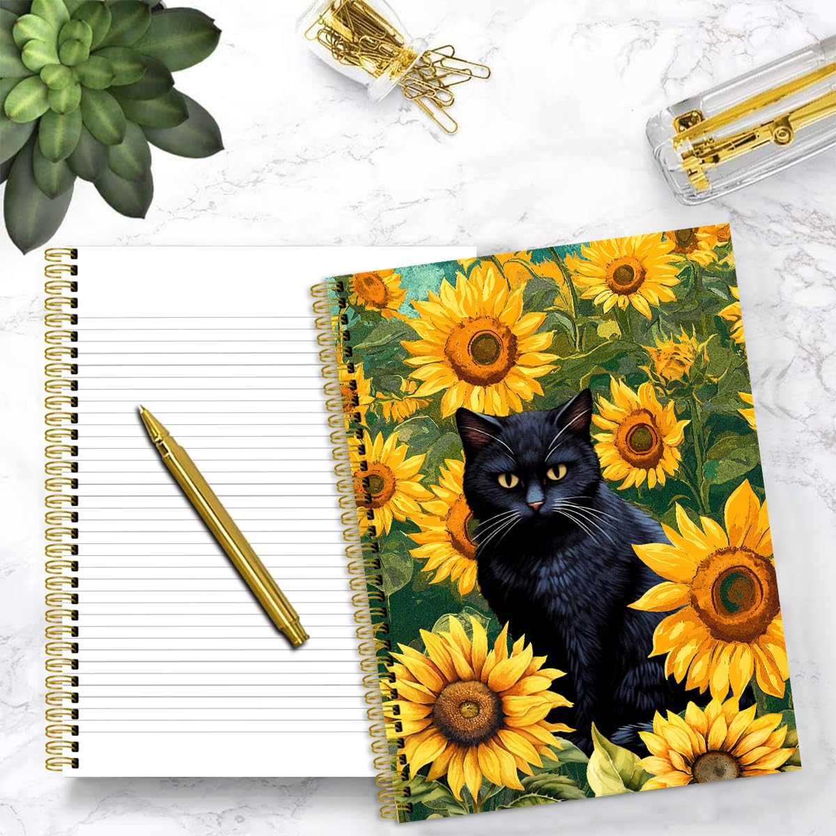Sunflower Cat Notebook, Waterproof Ruled Notebook, Cat Lover Gifts ...