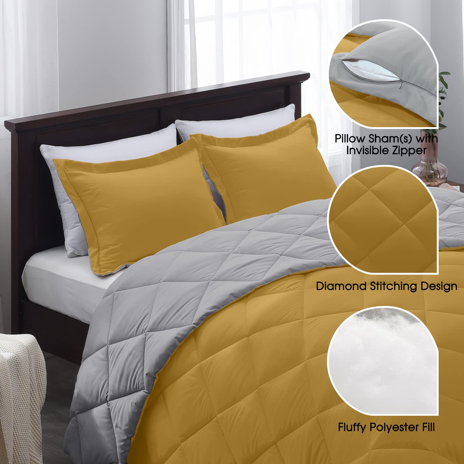 Snapklik.com : Basic Beyond King Size Comforter Set - Ochre Comfoter ...