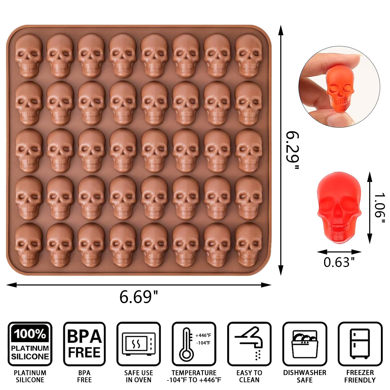 Halloween Candy Making Molds JIRFZUY 2-Pack Silicone Skull Candy Molds ...