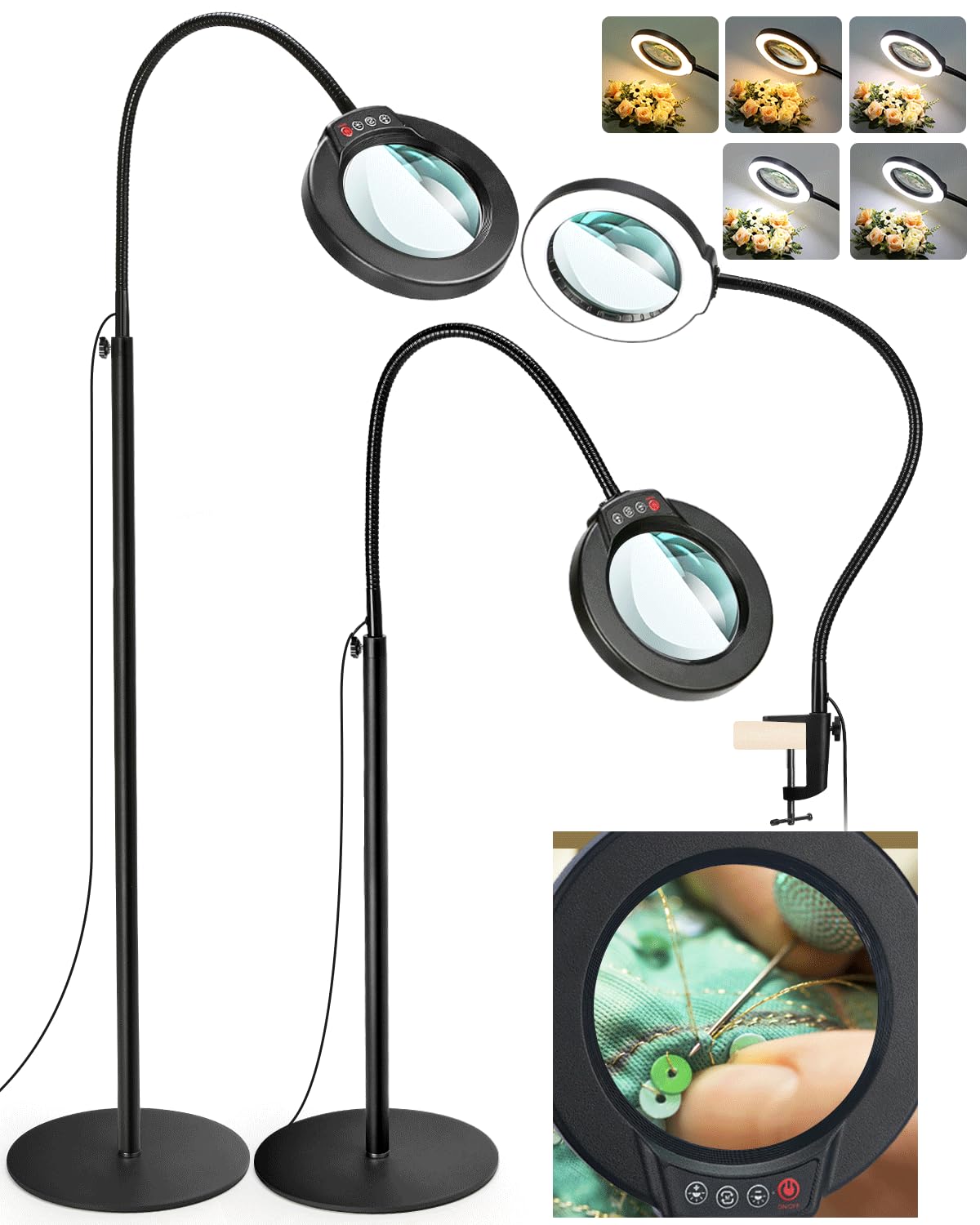 10X Magnifying Glass with Light and Stand, 3-in-1 LED 5 Color Modes ...