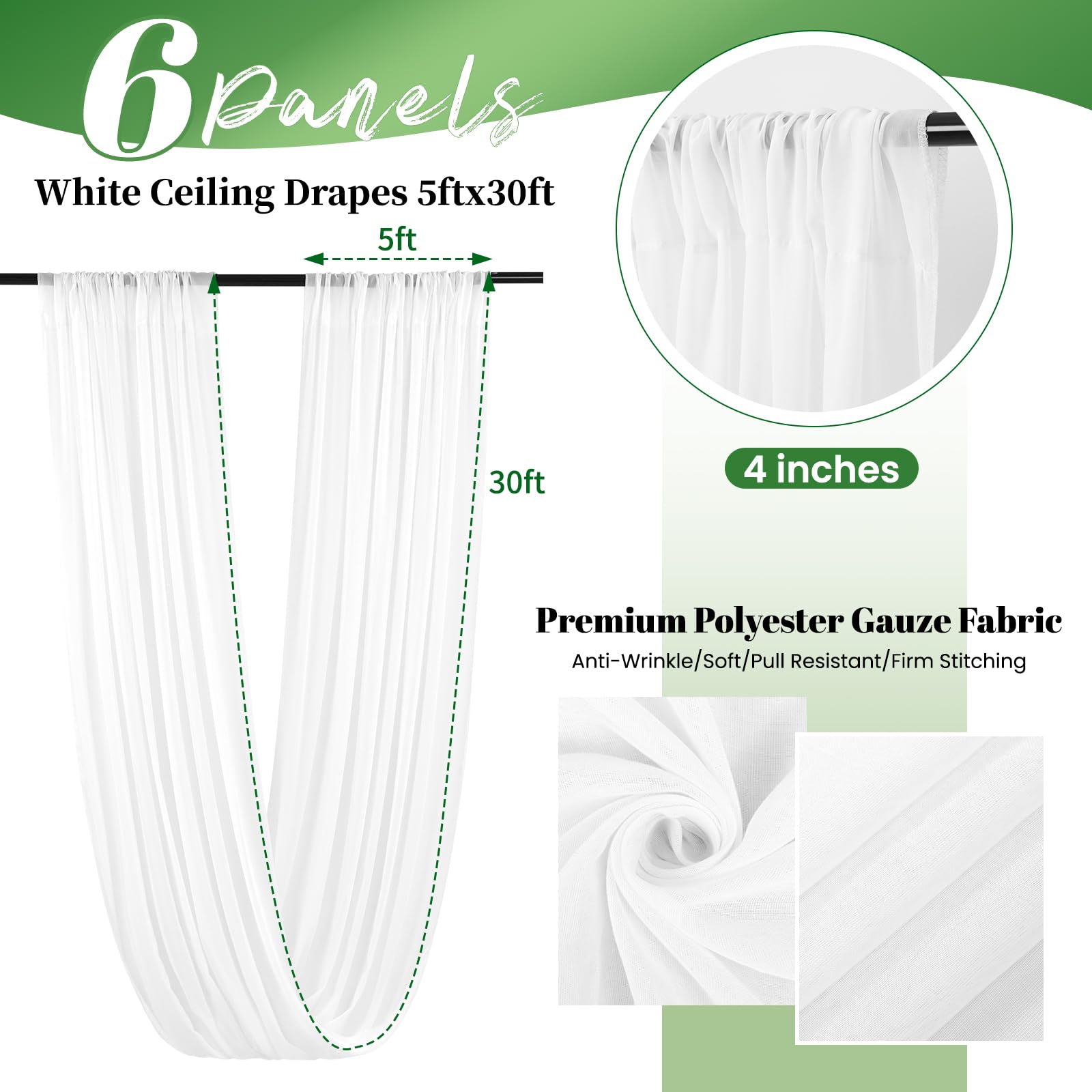 Snapklik.com : 6 Panels White Ceiling Drapes, 5ft X 30ft, Wedding ...